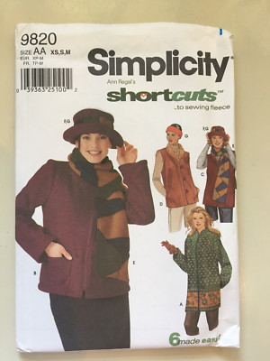 Simplicity Pattern 9820 Misses' Jacket vests scarfs hats headband XS S ...
