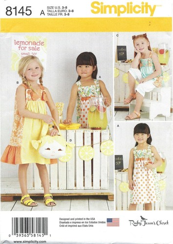 Simplicity 8145 Sundress w Knotted Straps, Tunic, Capris & Purse Sz 3-8 ...