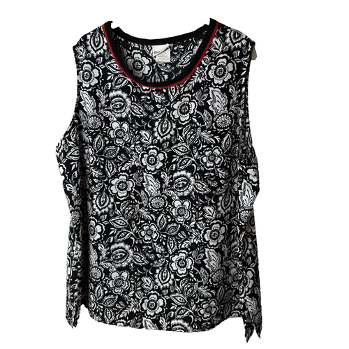 BonWorth Sleeveless Blouse Size XL Tank Top Floral Black White Red ...