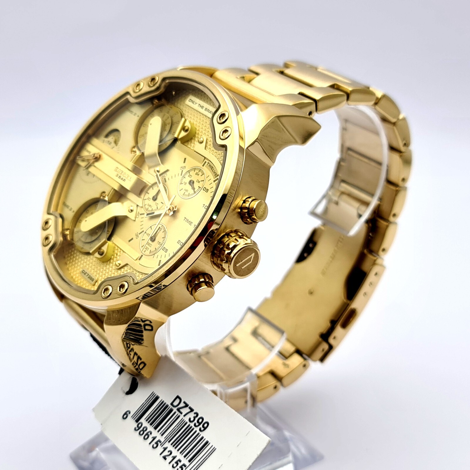 NEW DIESEL MR DADDY 2.0 DZ7399 XL STAINLESS STEEL YELLOW GOLD MENS ...