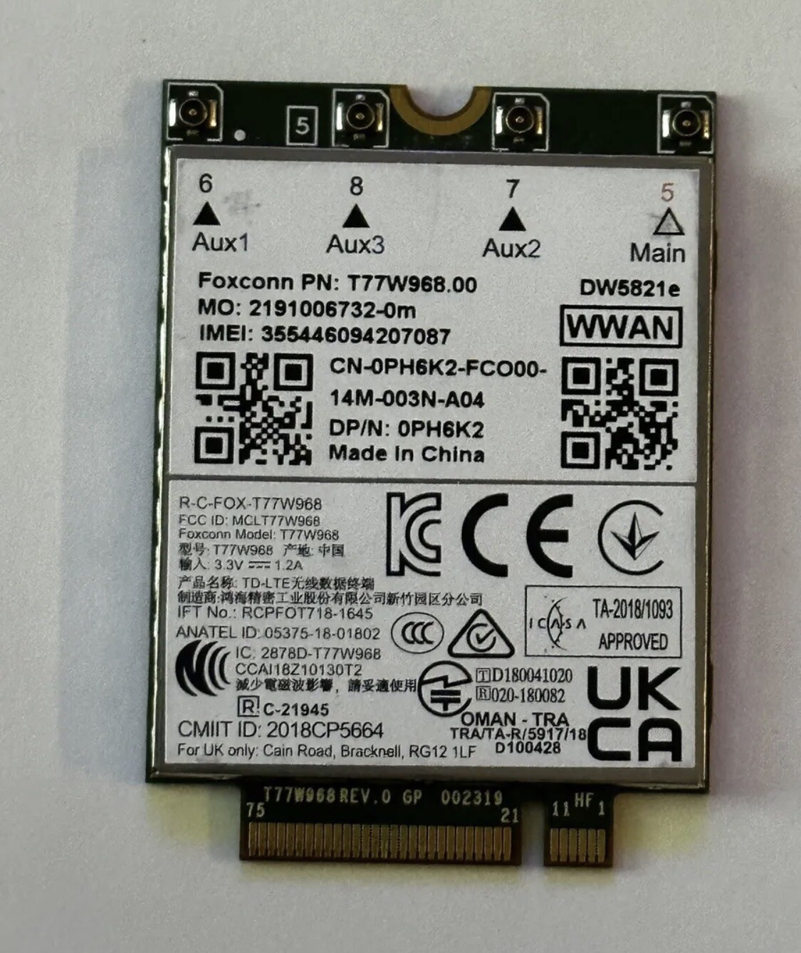 New Dell Latitude 5420 5424 7424 T77W968 DW5821e Snapdragon X20 LTE ...