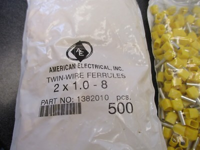AMERICAN ELECTRICAL 1382010 1000 PCS TWIN-WIRE FERRULES, YELLOW, 2 X 1. ...