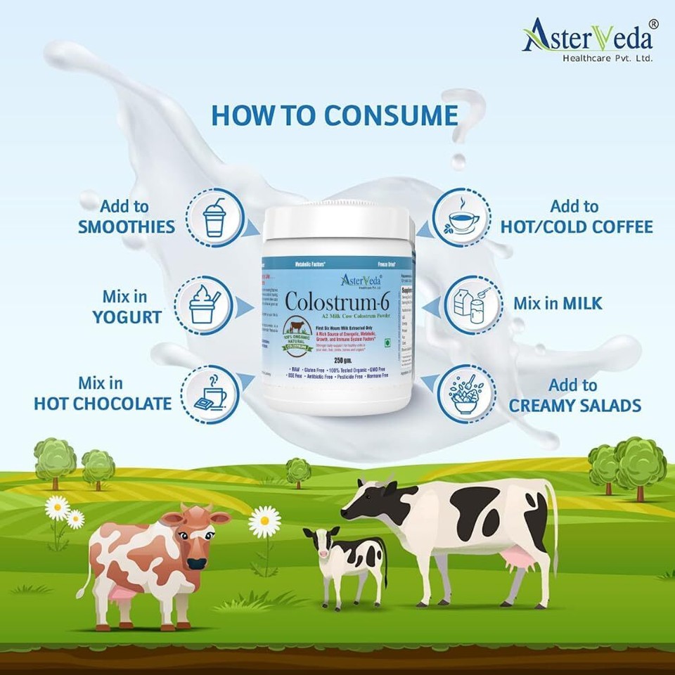 Asterveda Organic Gir Cow Colostrum Powder 100 gm A2 Milk Freeze Dried ...
