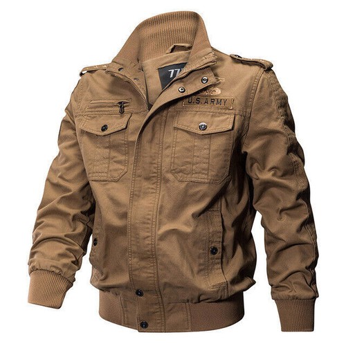 Mens 100% Cotton Jackets Plus Size 5XL Multi-pocket Military Bomber ...