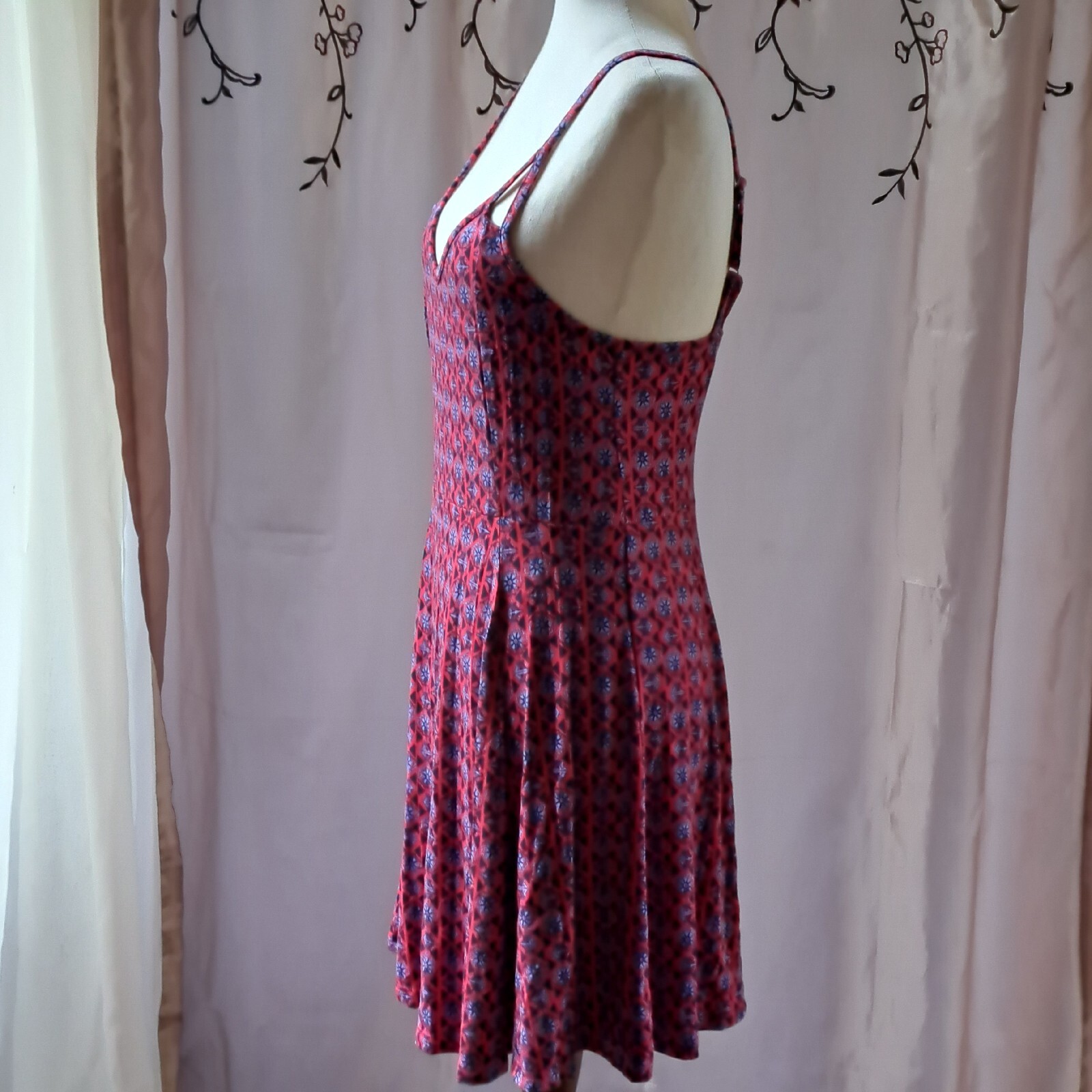 Mudd Dress Womans L Red Adjustable Spaghetti Strap Dress Geometric ...