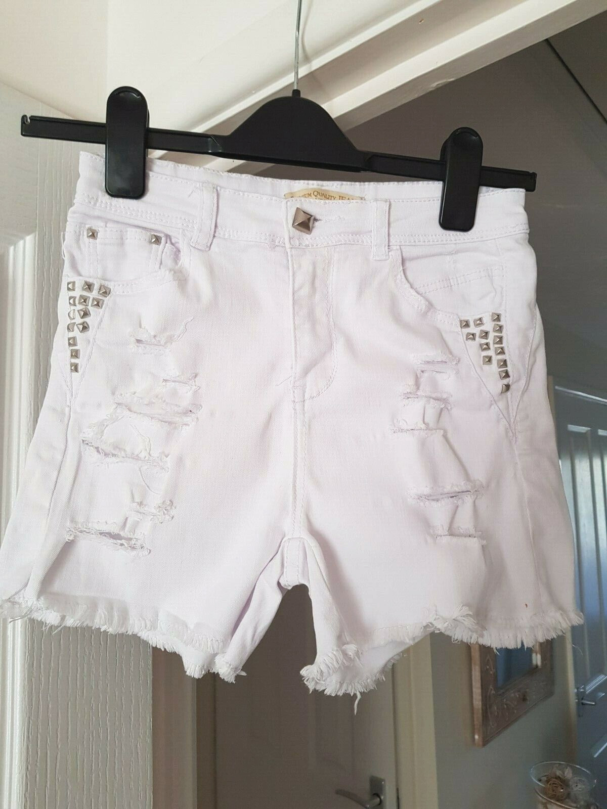 Suite Blanco White Short Shorts, Ripped, Studded, Siz… - Gem