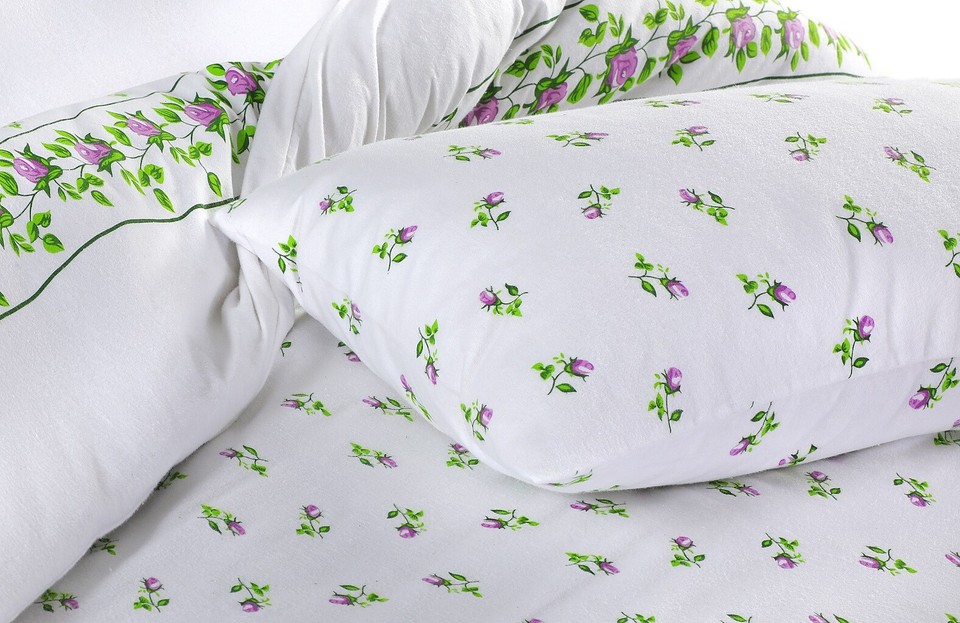 Rosebud Pattern 100% Brushed Cotton Duvet Cover Bed Set Single Double ...