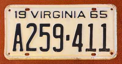 Virginia 1965 License Plate # A259-411 | eBay