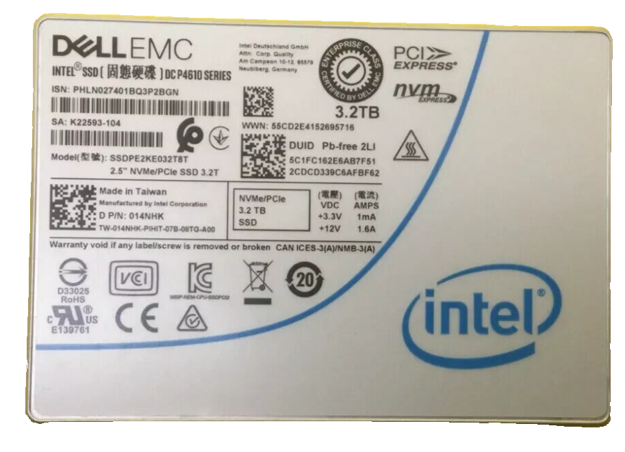 14NHK Dell EMC Intel DC P4610 3.2TB NVMe/PCIe 2.5" MU SSD ...