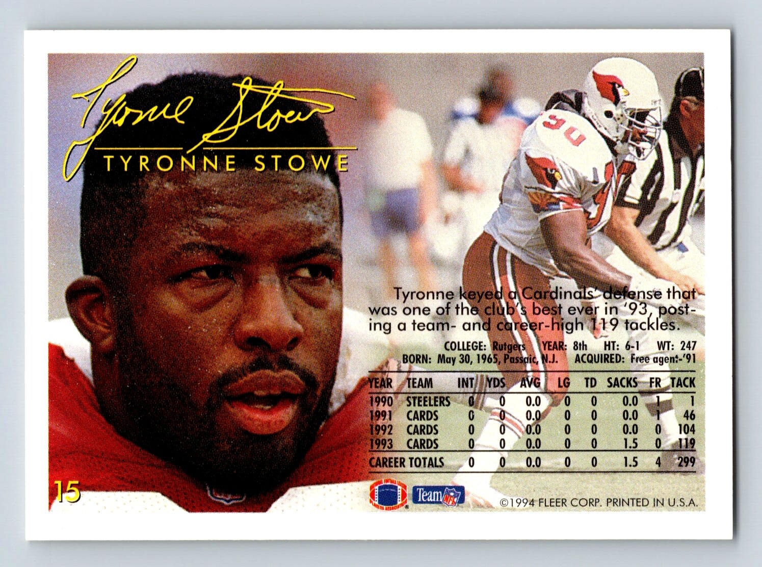 1994 Fleer - #15 Tyronne Stowe for sale online | eBay