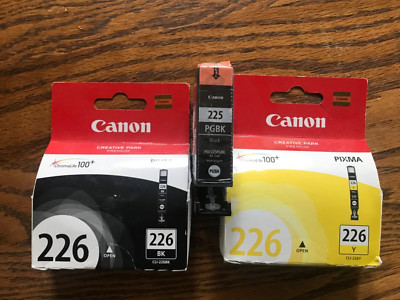 3 Genuine (1) CANON 225 BLACK & (2) CANON 226 COLOR INK CARTRIDGES ...