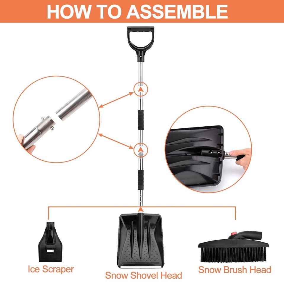 3-in-1 Snow Shovel Kit for Car Emergency Driveway Snow Removal with Ice ...