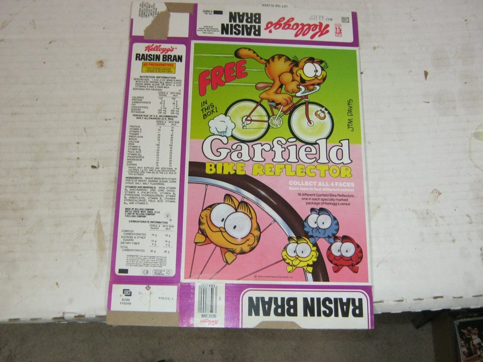Kellogg's Raisin Bran Cereal Box with GARFIELD Bike Refector | eBay