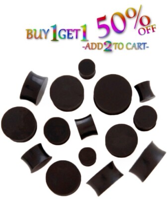 Pair 8g-40mm BLACK SOLID SILICONE PLUGS Soft Double Flare Gauges Thick ...