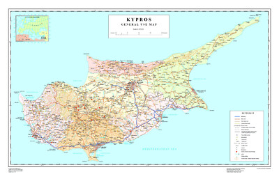 Cyprus Official Topographic Administrative Map 1:350,000 | eBay