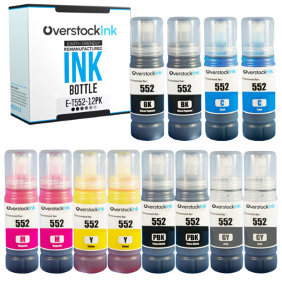 12PK T552 552 Printer Ink Bottle Compatible for Epson EcoTank Photo ET ...