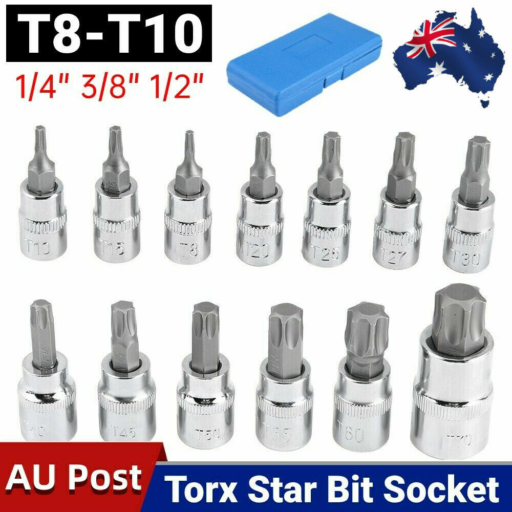 13X AU Security Torx Star Bit Sockets Set 1/4 3/8 1/2' drive T8 T10 T15 ...
