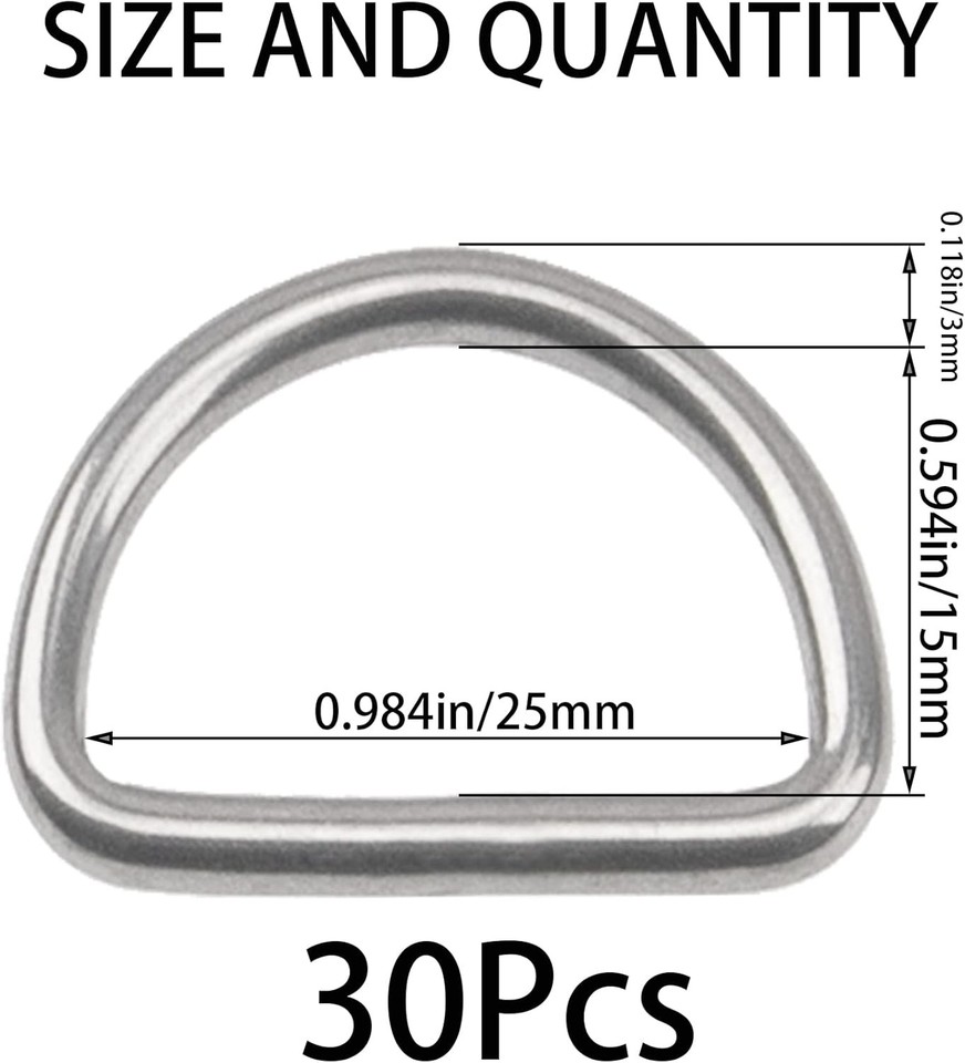 30Pcs 304 Stainless Steel Welded Heavy D-Rings for Hand DIY Accessories... | eBay