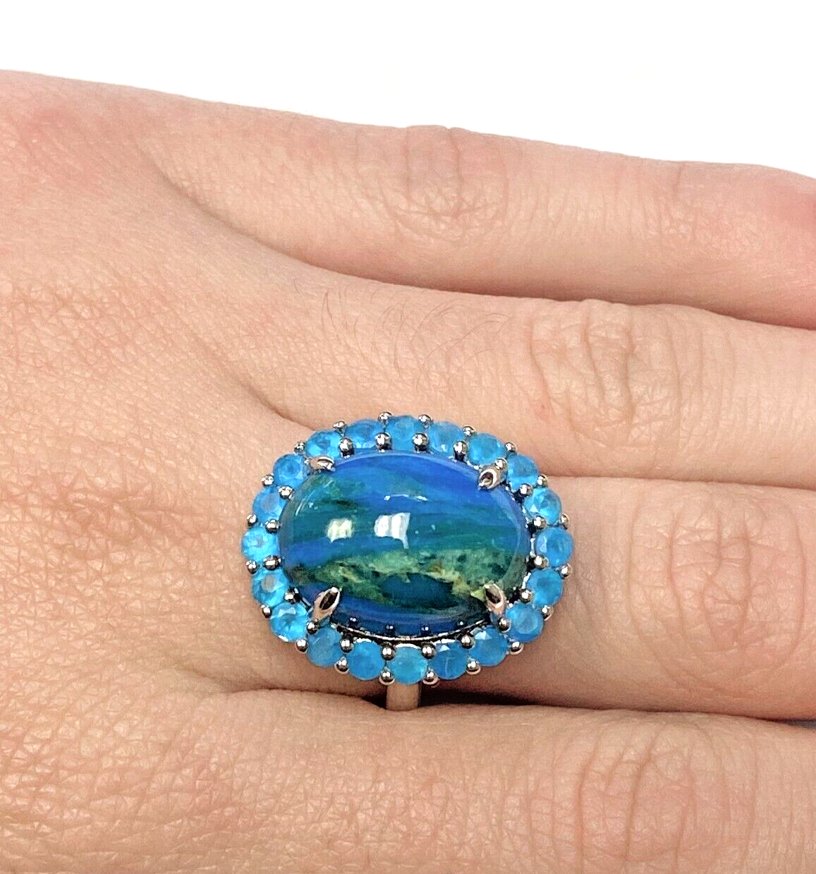 HSN Colleen Lopez Sterling Silver Opalina and Neon Blue Apatite Ring ...