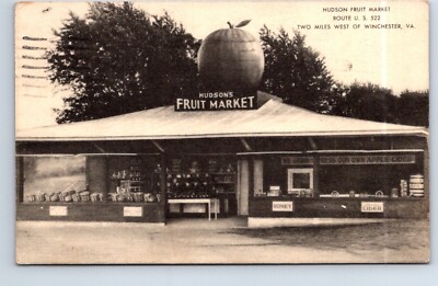 Postcard Virginia Winchester Hudson Fruit Market Apple on Top Post Mark ...