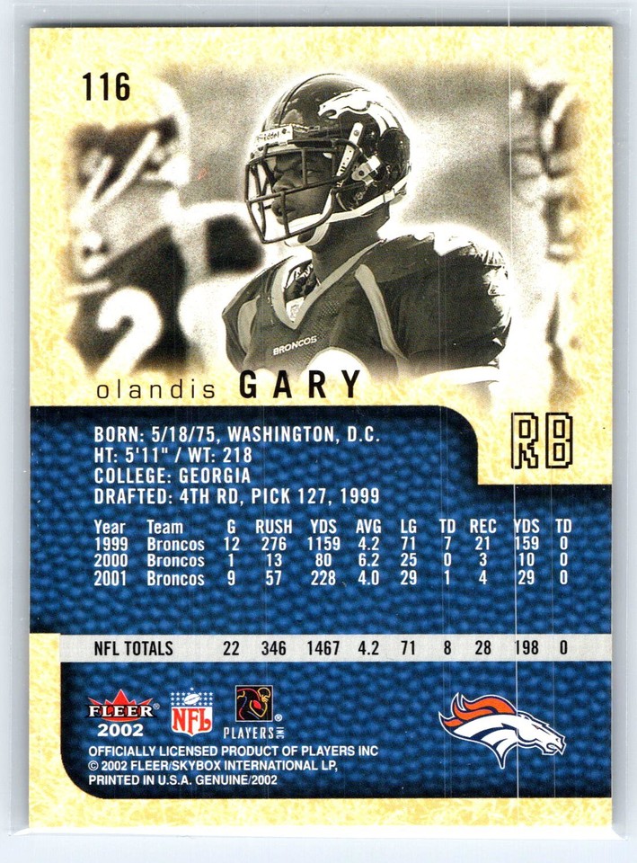 2002 Fleer Genuine #116 Olandis Gary Denver Broncos | eBay