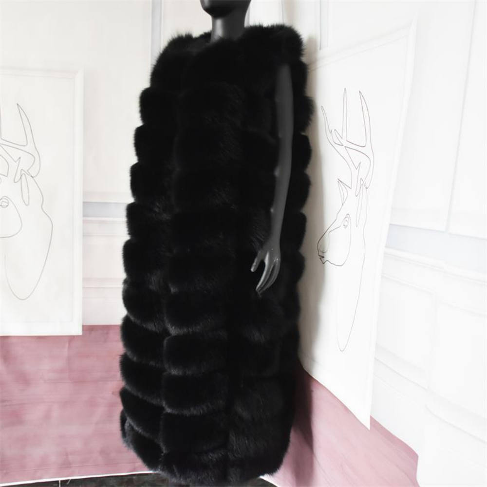 100% Real Fox Fur Blocks Vest Sleeveless Women Long Coat Fur Jacket ...