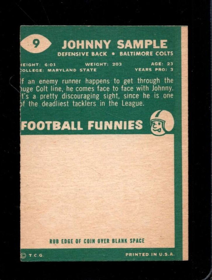 1960 TOPPS #9 JOHNNY SAMPLE EX (RC) COLTS *X56047 | eBay