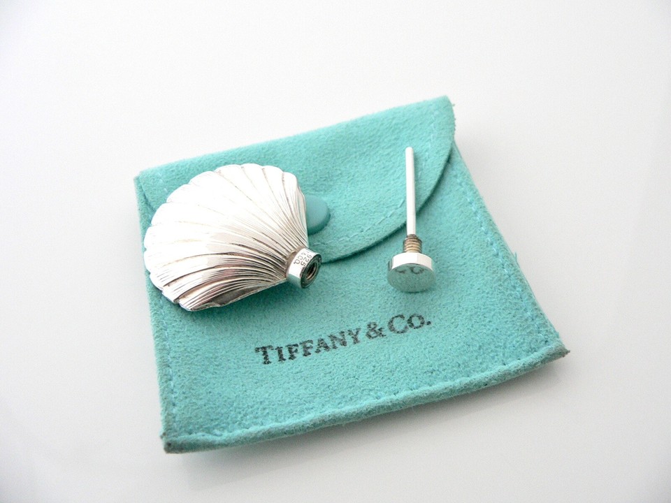 Tiffany & Co Silver Shell Perfume Bottle Dabber Case Gift Pouch Ocean ...