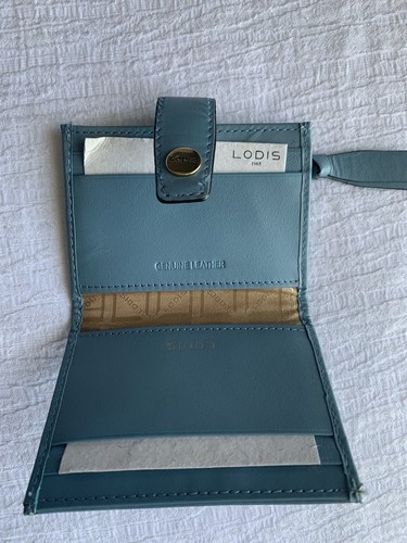 NEW LODIS Blue Genuine Leather Card Case Holder Slim RFID Bifold Wallet ...