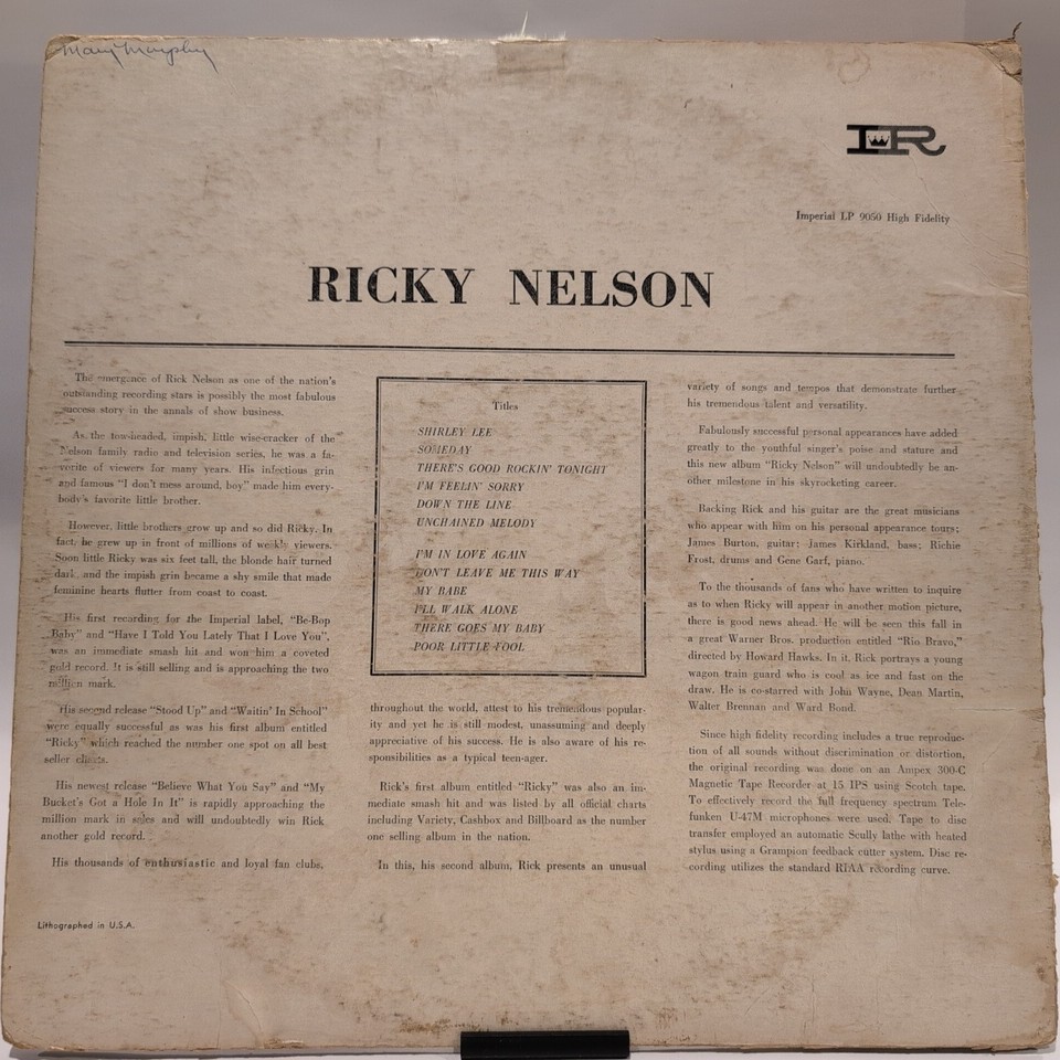 RICKY NELSON:Ricky Nelson Imperial LP-9050 LP 1958 G-/Poor | eBay