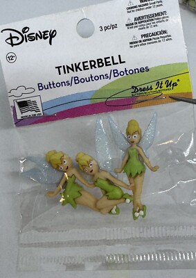 NEW Disney Sewing Crafts 3x Buttons Dress it up 3D Tinker Bell Peter ...