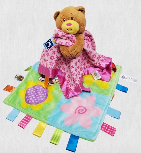 2 Taggies Baby Girl Lovey Sensory Blankets Teddy Bear Flowers Pink ...