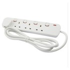 4 WAY GANG EXTENSION LEAD 2 METRE CABLE INDIVIDUALLY SWITCHED 4 SOCKET ...