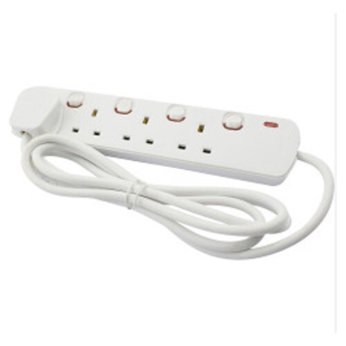 4 WAY GANG EXTENSION LEAD 2 METRE CABLE INDIVIDUALLY SWITCHED 4 SOCKET ...