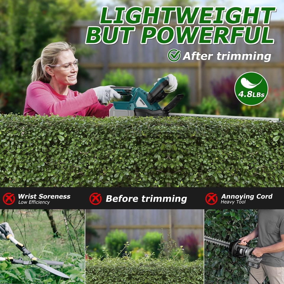 ZUYIYI Cordless Hedge Trimmer for 18V Makita Battery, Electric Bush ...