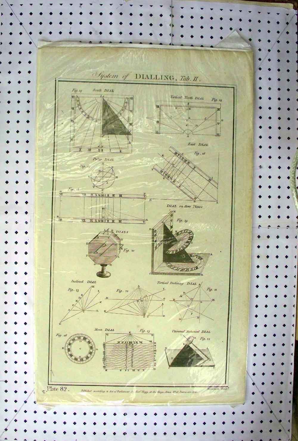 Original Old Antique Print C1890 Diagrams System Dialling Drawings ...