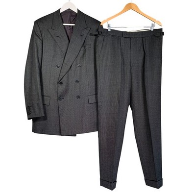 Huntsman Savile Row Suit 40L W36 L32 Grey Wool Double Breast Side ...