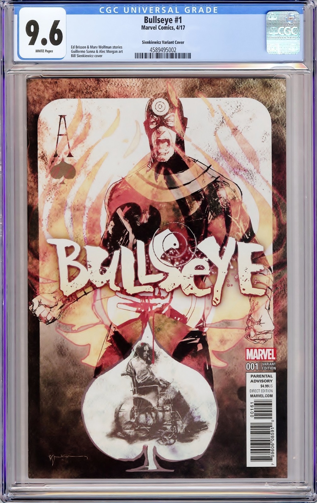 BULLSEYE #1 BILL SIENKIEWICZ VARIANT 1:50 (2017) CGC 9.6 WHITE PAGES ...
