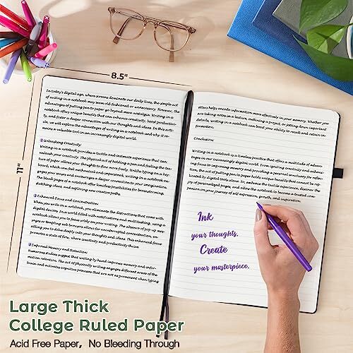 5 Pack College Ruled Notebook Hardcover Leather Notebook for A4 ...
