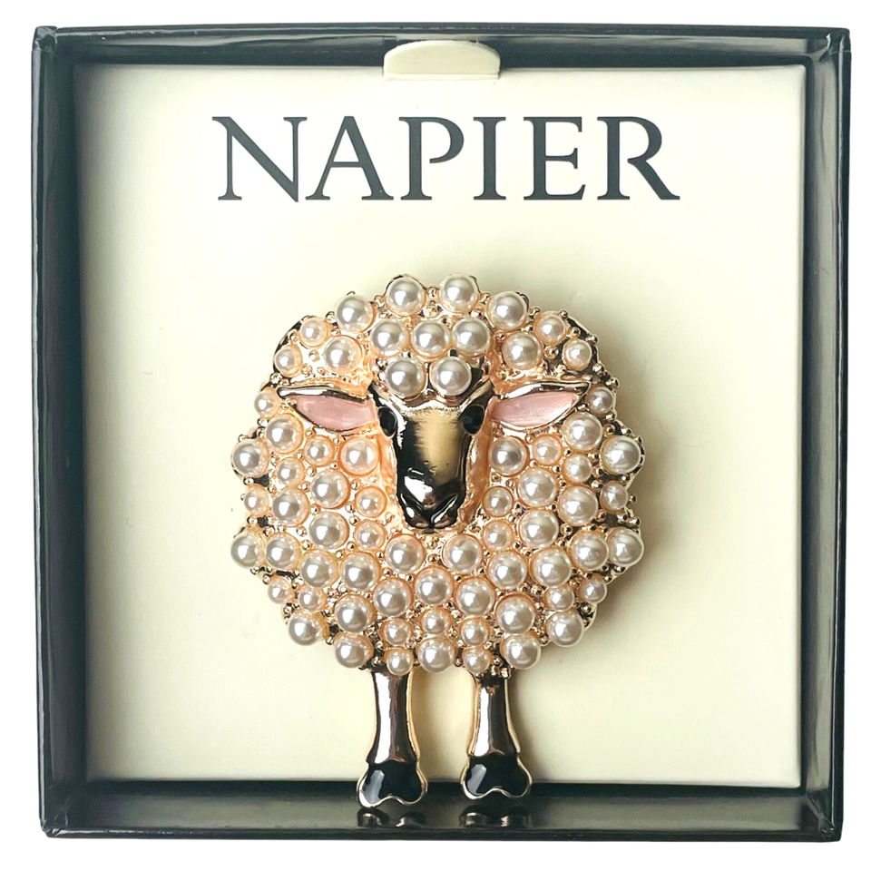 Napier Pink Faux Pearl Sheep Lamb Pin Brooch Rose Gold NEW w Box | eBay