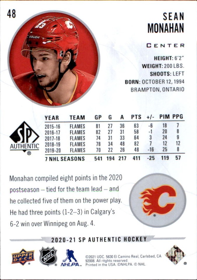 2020-21 SP Authentic #48 Sean Monahan - HKY | eBay