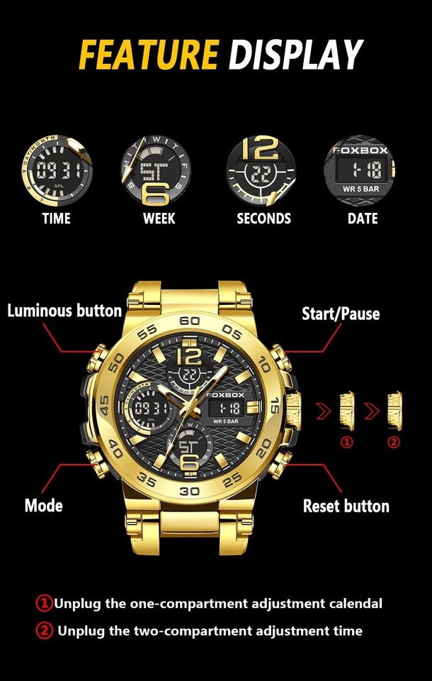 Luxury Mens Watch Quartz Diver Waterproof Sport Digital Analog 5ATM ...