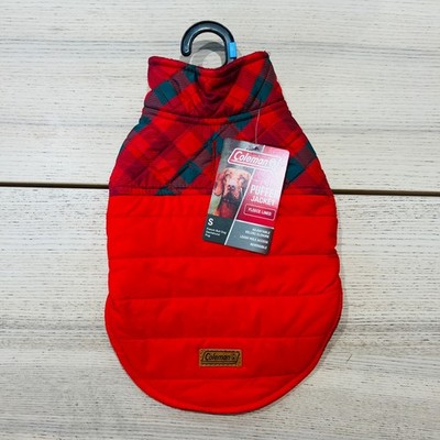 Coleman Pet Puffer Jacket Dog Fleece Lined Red Green Plaid NWT ...