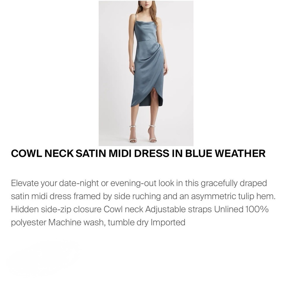 NWT Open Edit Cowl Neck Satin Mini Dress Blue Size S | eBay UK