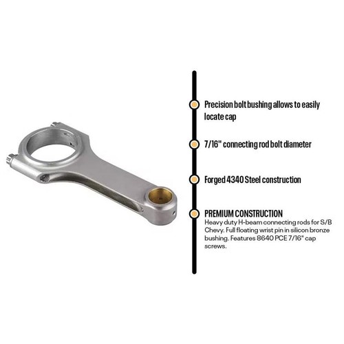 Small Block Chevy SBC 305 327 350 5.7" H-Beam Connecting Rods, 4340 ...