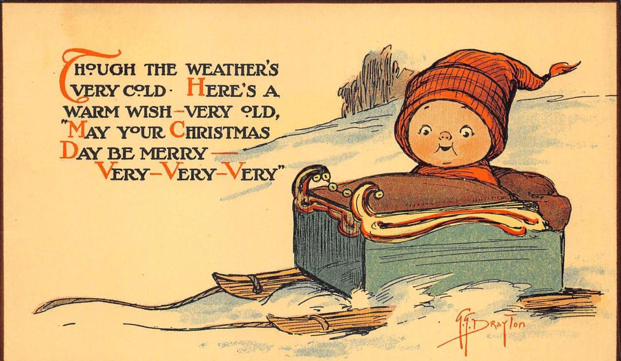 Artist Drayton Christmas Child in Sled Poem Postcard | eBay