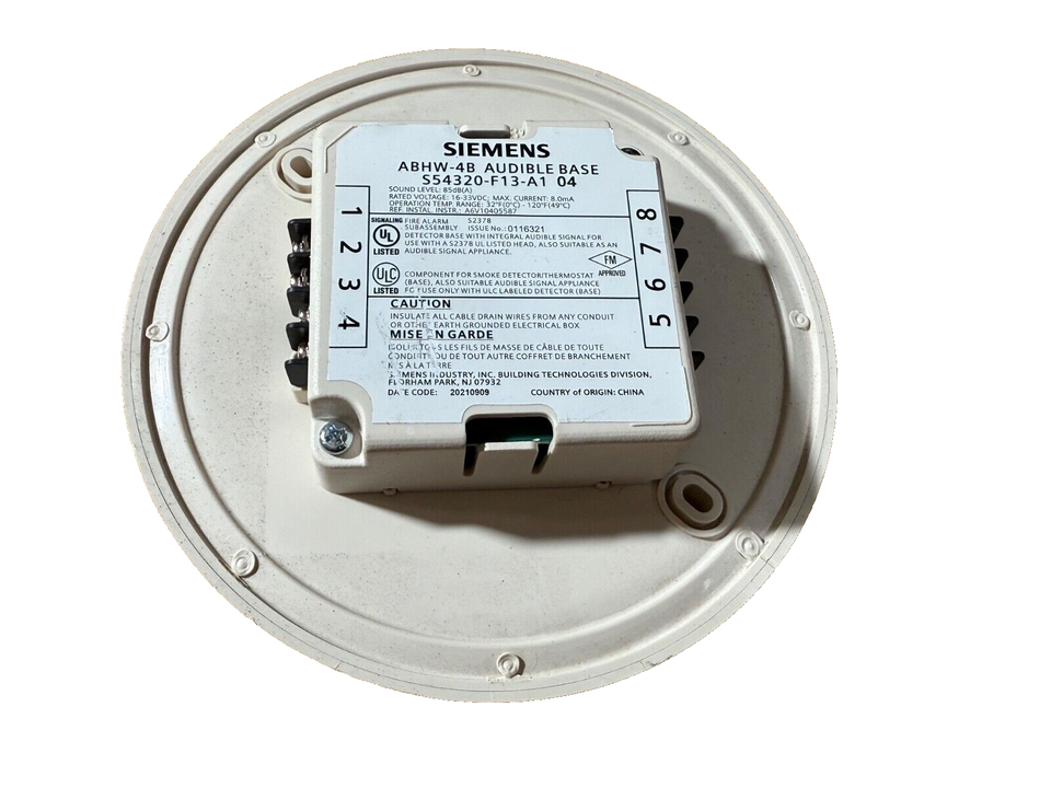 Siemens ABHW-4B Fire Alarm Audible Base S54320-F13-A1 | eBay