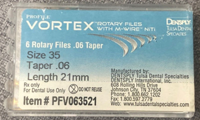 Dentsply Tulsa Dental Vortex Rotary Files - 35/.06 taper 21mm | eBay