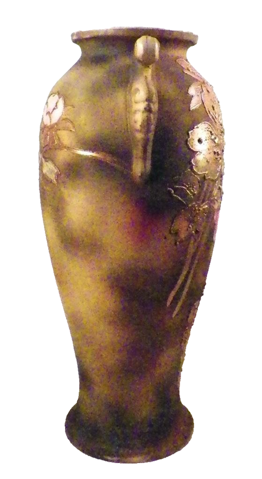 Morimura Art Pottery Vase Red Purple Flowers Gold Moriage Tall Handles ...