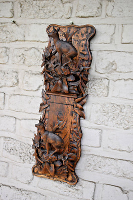 Antique Black forest wood carving wall letter holder deer animal | eBay